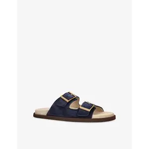 Brunello Cucinelli Two-strap Suede Sandals With Buckles - Navy