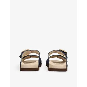 Brunello Cucinelli Two-strap Suede Sandals With Buckles - Navy