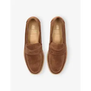 Brunello Cucinelli Suede Penny Strap Loafers - Brown