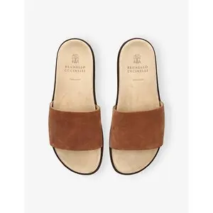 Brunello Cucinelli Wide-strap Suede Sliders