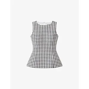 RO&ZO Sleeveless Gingham Stretch-cotton Top