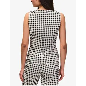 RO&ZO Sleeveless Gingham Stretch-cotton Top