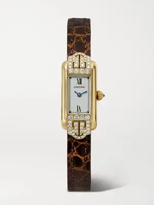 STEPHANIE WINDSOR Cartier 18k Diamond Tank Allongée Watch - Gold