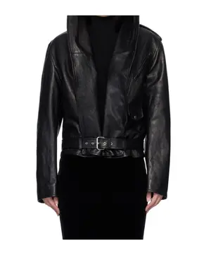 Alaïa Hooded Leather Biker Jacket