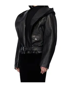 Alaïa Hooded Leather Biker Jacket