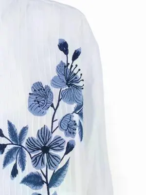 ERMANNO FIRENZE Floral Embroidered Pintuck Ramie Shirt