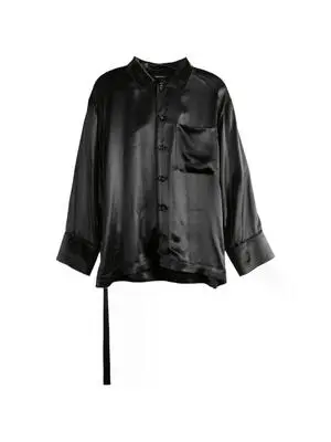 ANN DEMEULEMEESTER Belted Satin-finish Shirt - Black