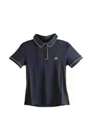 MALBON Anna Ribbed-knit Piped Polo Shirt