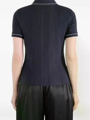 MALBON Anna Ribbed-knit Piped Polo Shirt