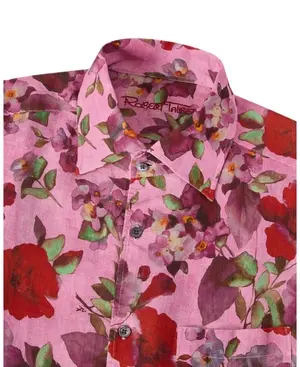 Robert Talbott Morgan Printed Floral Linen Short Sleeve Shirt - Pink