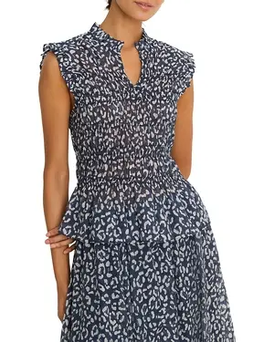 NIC+ZOE Smocked Leopard Sketch Top