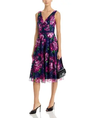 Eliza J Floral V Neck Sleeveless Dress