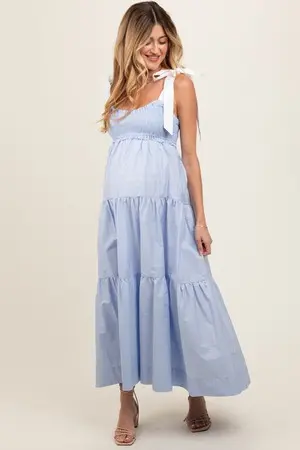 PINKBLUSH Blue Contrast Shoulder Straps Maxi Dress