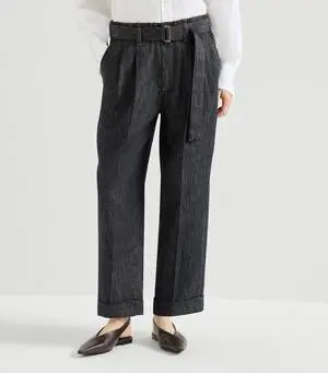 Brunello Cucinelli Belted Wide-leg Denim Trousers