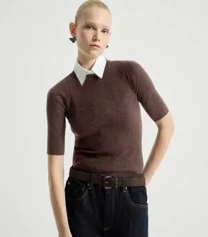 Brunello Cucinelli Cashmere Sparkling Ribbed Sweater - Brown