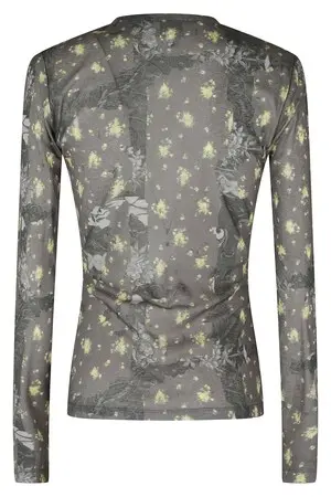 GANNI Floral-print Long-sleeve T-shirt - Gray