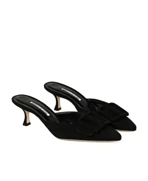 Manolo Blahnik Maysale Suede Buckle Mules - Black