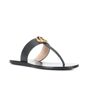 Gucci Double G Leather Thong Sandals
