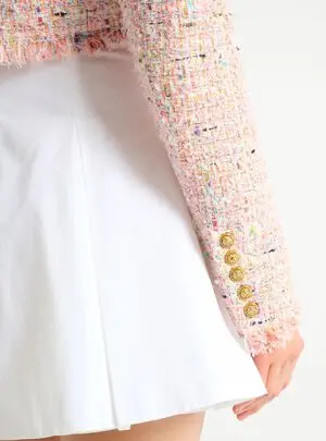 Balmain Cropped Tweed Blazer With Fringed Hem