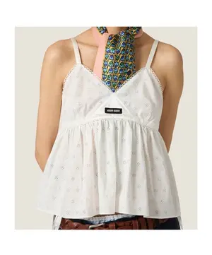 Miu Miu Slubbed Eyelet Poplin Top