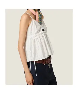 Miu Miu Slubbed Eyelet Poplin Top