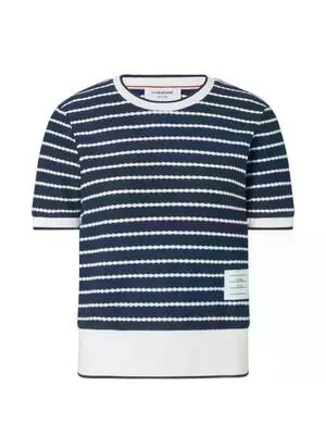 Thom Browne Honeycomb-rib T-shirt With Horizontal Stripes - Grey