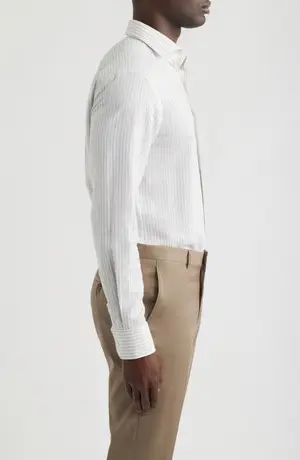 BOSS Hank Slim Fit Plaid Linen & Cotton Shirt - Open Beige