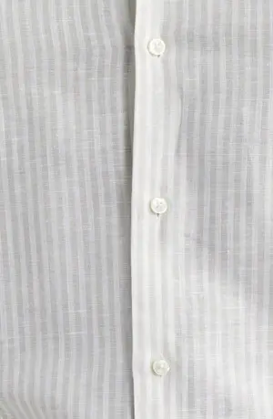 BOSS Hank Slim Fit Plaid Linen & Cotton Shirt - Open Beige
