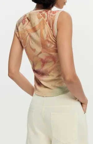 Desigual Sleeveless Printed Knit T-shirt