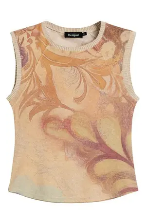 Desigual Sleeveless Printed Knit T-shirt