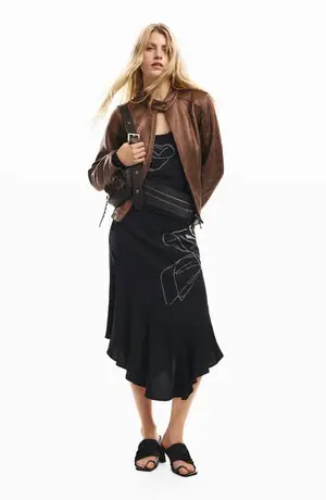 Desigual Long Sleeve High-low Printed Midi Dress