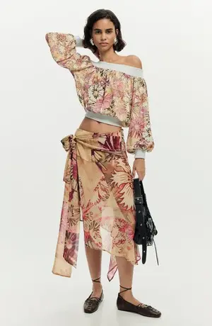 Desigual Asymmetrical Floral Print Lyocell Skirt