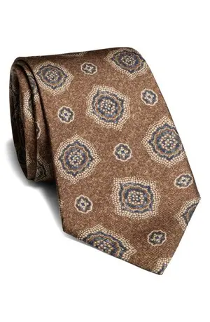 JACK VICTOR Carney Medallion Silk Tie - Caramel