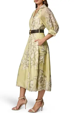 Donna Karan New York Floral Print Puff Sleeve Shirtdress