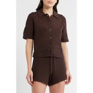 Marine Layer Celtia Mixed Open Stitch Cotton Blend Button-up Sweater