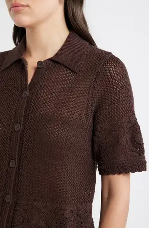 Marine Layer Celtia Mixed Open Stitch Cotton Blend Button-up Sweater