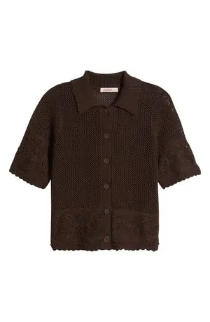 Marine Layer Celtia Mixed Open Stitch Cotton Blend Button-up Sweater