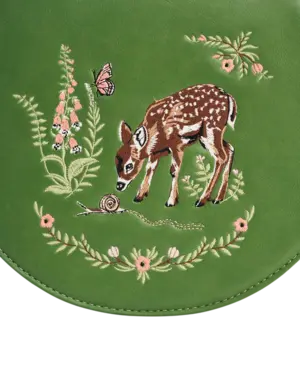 FABLE ENGLAND Green Fawn & Snail Embroidered Saddle Bag - Light/pastel Green