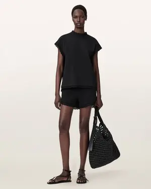 ALLSAINTS Lele Straight Fit Lace Trim Shorts - Black