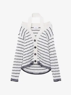 Alexander McQueen Off-the-shoulder Striped Cardigan - Ivory/navy