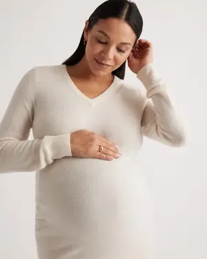 Quince Mongolian Cashmere V-neck Maternity Sweater