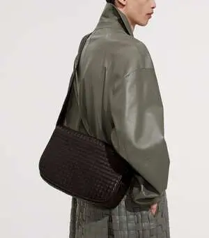Bottega Veneta Lambskin Veneto Messenger Bag - Brown