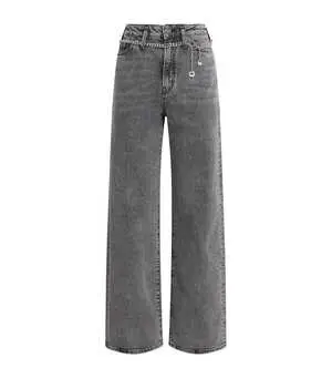 Maje Belted Wide-leg Jeans With Embellished Chain Belt - Black