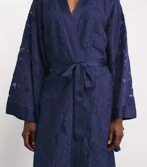 BOCAN Satin Lace-trim Clematis Robe