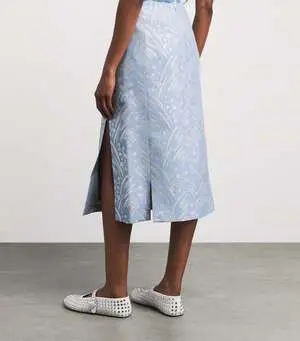 Tory Burch Floral Jacquard Midi Skirt With Slit Hem - Blue