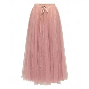 TANTRA SPAIN SL Pleated Tulle Polka Dot Midi Skirt With Elastic Waistband And Satin Bow - Pink