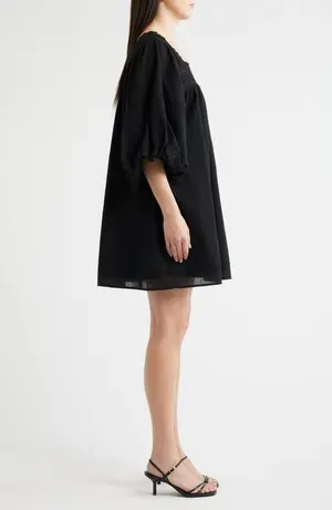 FRNCH Puff Sleeve Square Neck Cotton Mini Dress