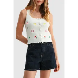 ALL IN FAVOR Embroidered Button-up Sweater Tank - Ivory