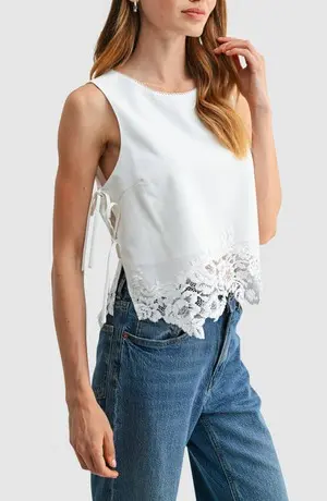 ALL IN FAVOR Lace Hem Side Tie Tank