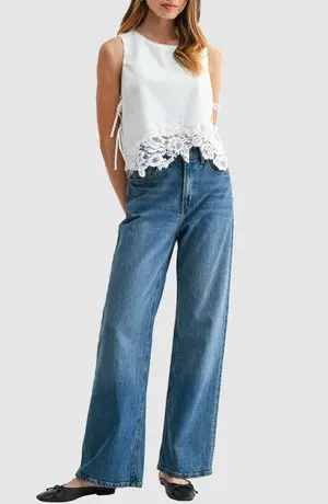 ALL IN FAVOR Lace Hem Side Tie Tank